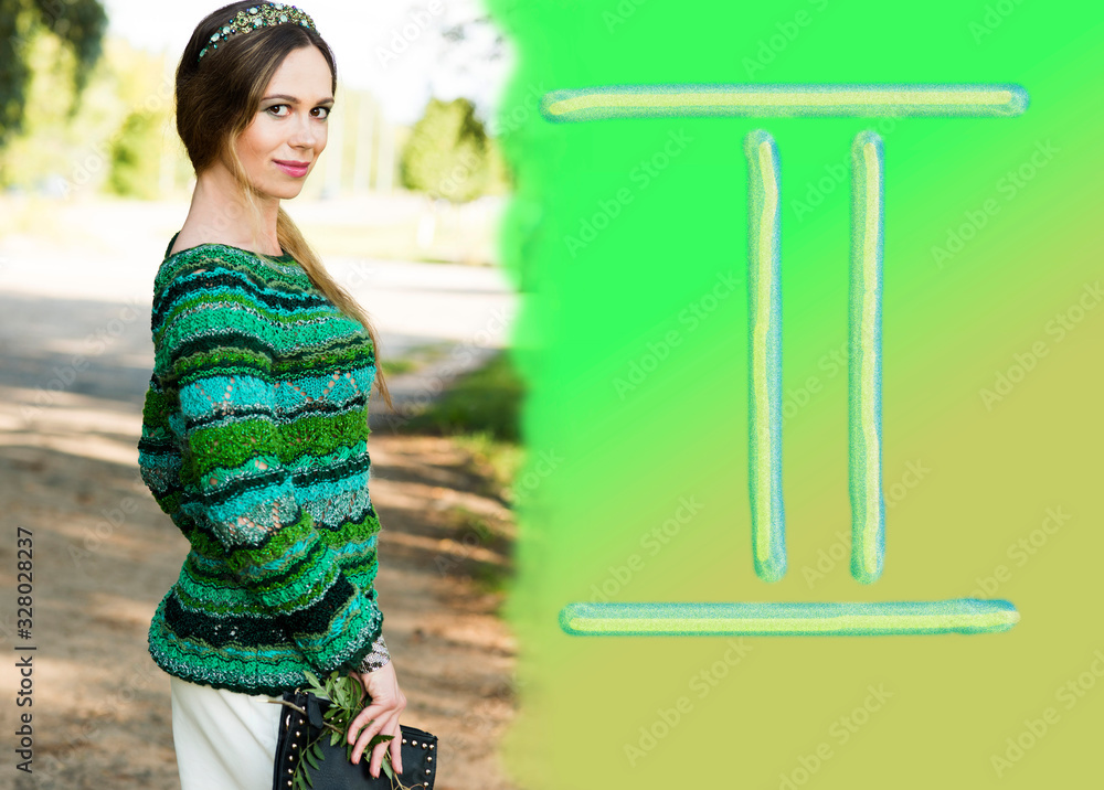 Beautiful girl model and astrology symbol, zodiac sign Gemini Stock ...