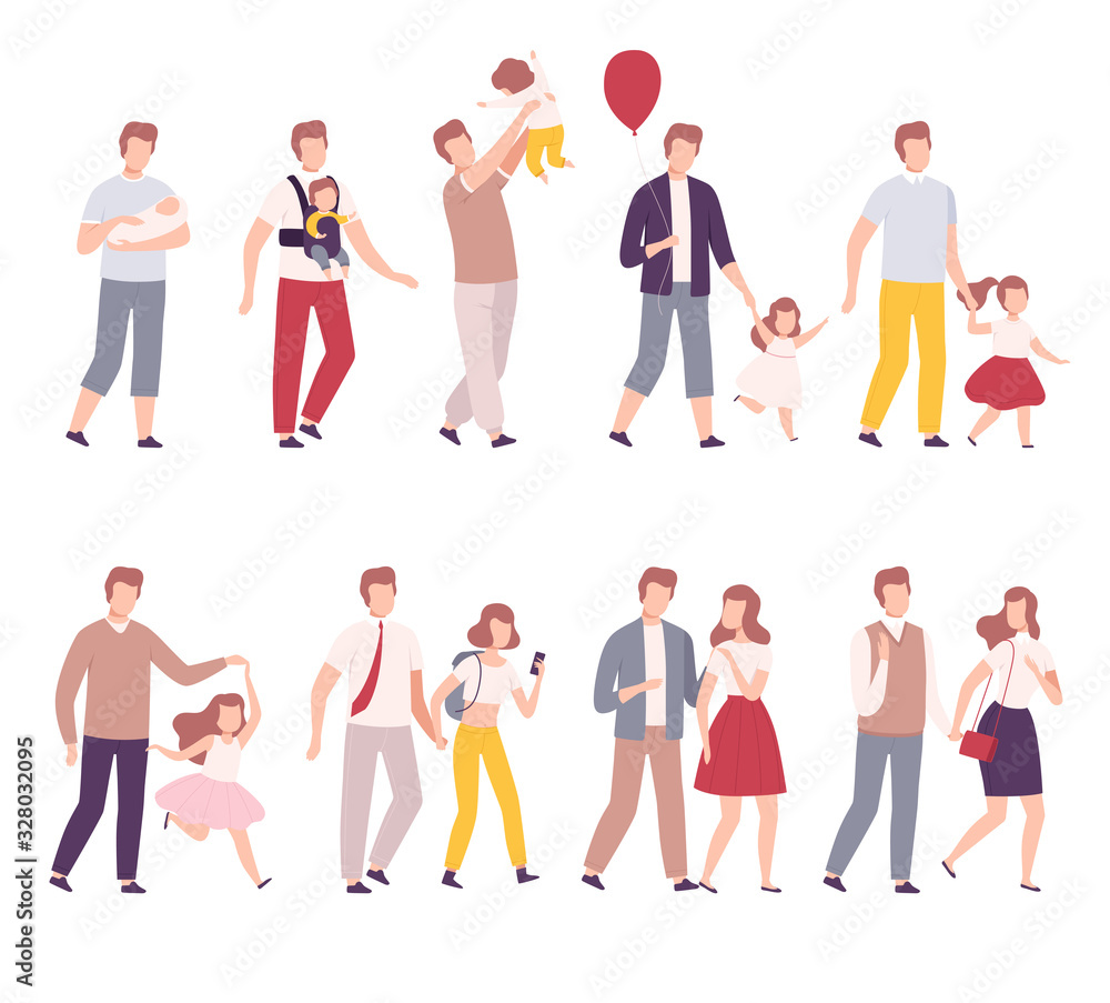 Stages of Family Development Set, Father with His Growing Daughter ...