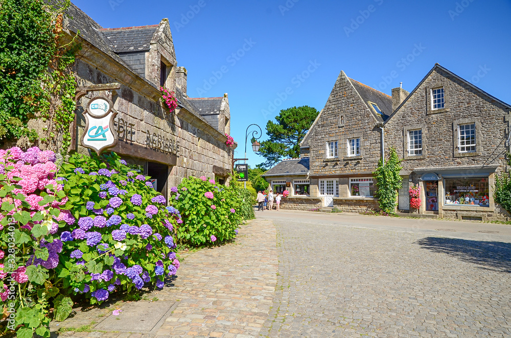 Locronan, France - July 15, 2016: Medieval streets of Locronan, a small ...