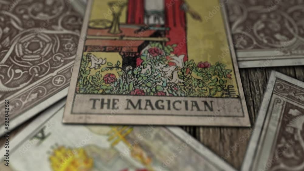 The magician. Tarot Card Falls to the Floor With the Deck of Other Card ...