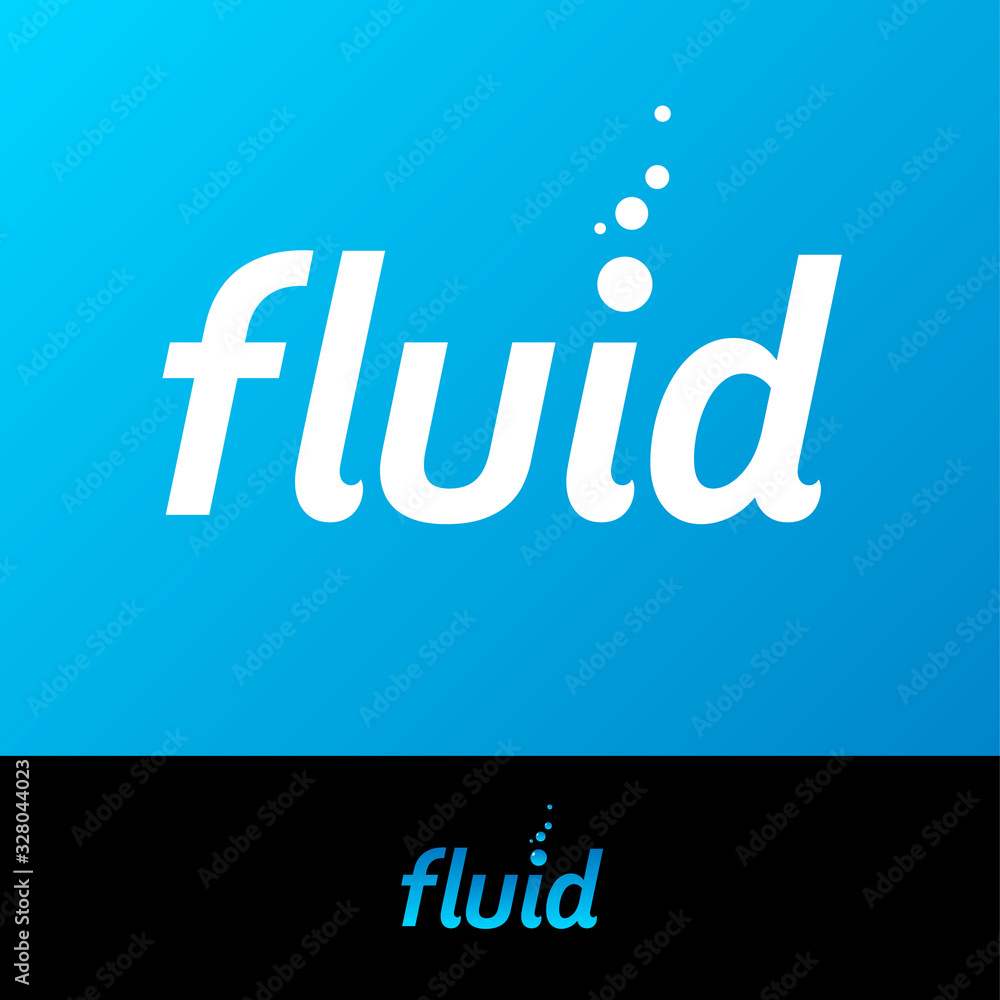 Fluid logo. Water spa or swimming club emblem. Letters and bubbles of ...