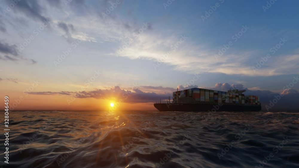Cargo container ship passing in front of sunset, 4k Stock Video | Adobe ...