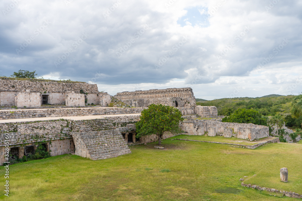 Palace of the Masks (Codz Poop) in Kabah Mayan archaeological site ...