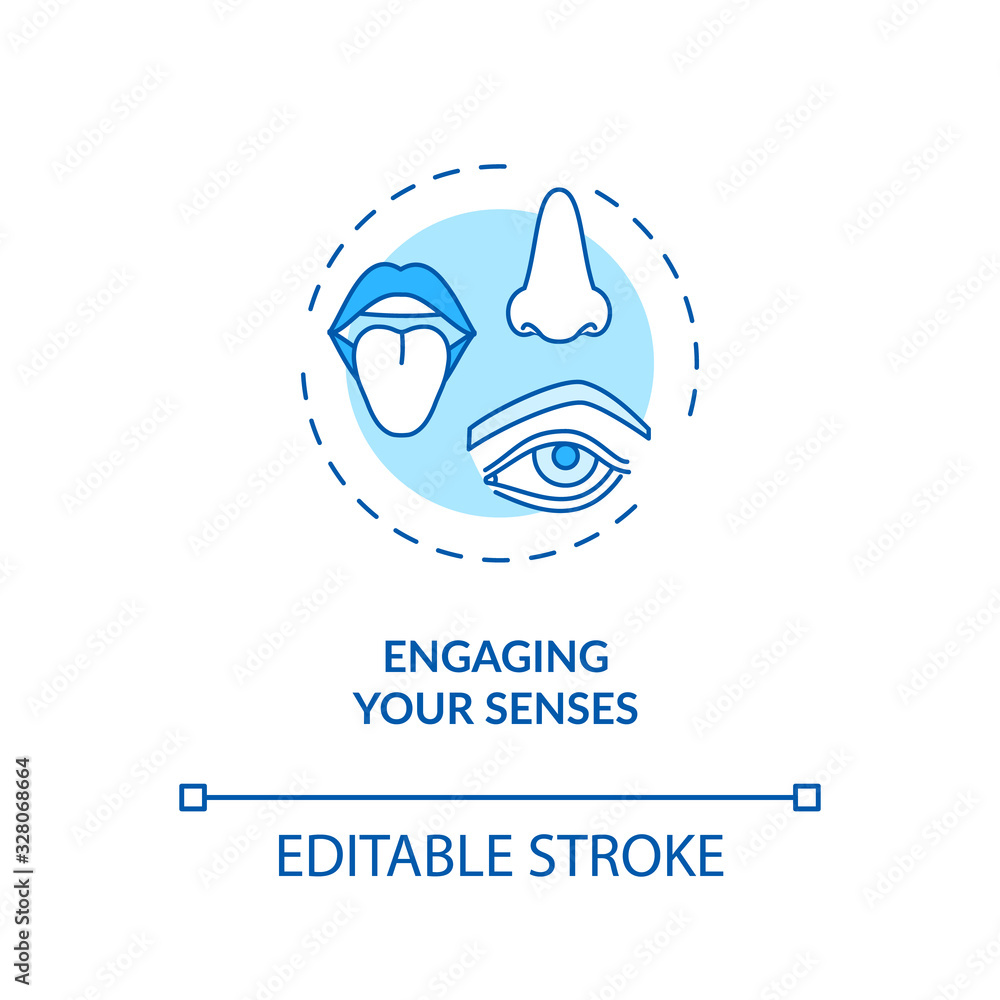 Engaging your senses concept icon. Mindful eating idea thin line ...
