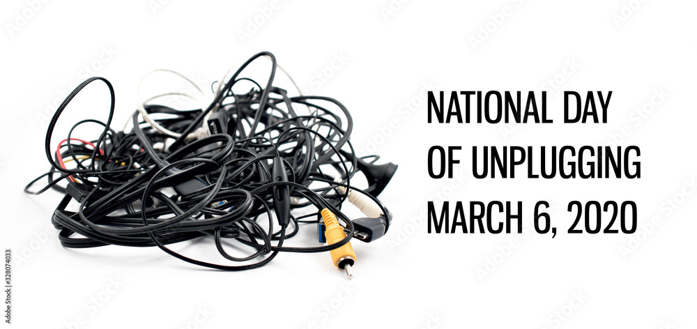 National Day of Unplugging. Digital detox from technology. Tangle of ...
