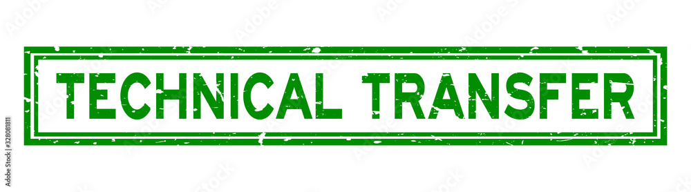 Grunge green technical transfer word rubber seal stamp on white ...