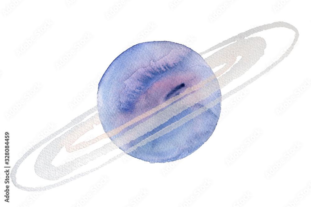 Watercolor planet illustration. Hand drawn Neptune isolated on white ...