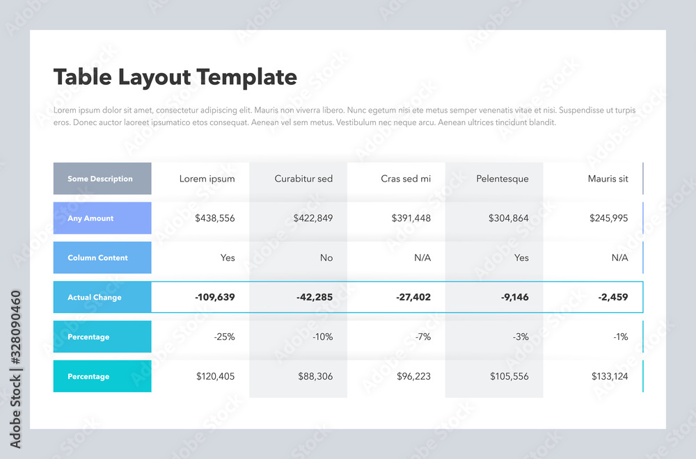 Modern business table layout template with place for your content. Flat ...