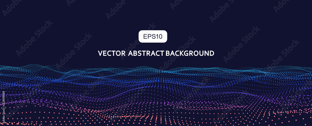 3D abstract vector particle wave background,Ai tech wire network ...