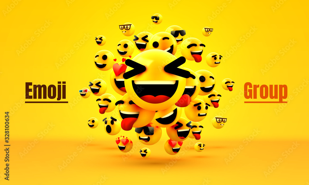 Emoji group yellow winking face. Funny cartoon emoticon icon. 3D ...