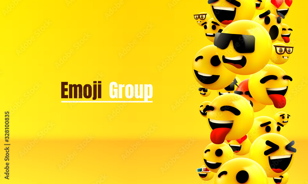 Emoji group yellow winking face. Funny cartoon emoticon icon. 3D ...