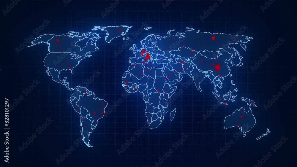 Video animation of a world map showing the outbreak of the coronavirus ...