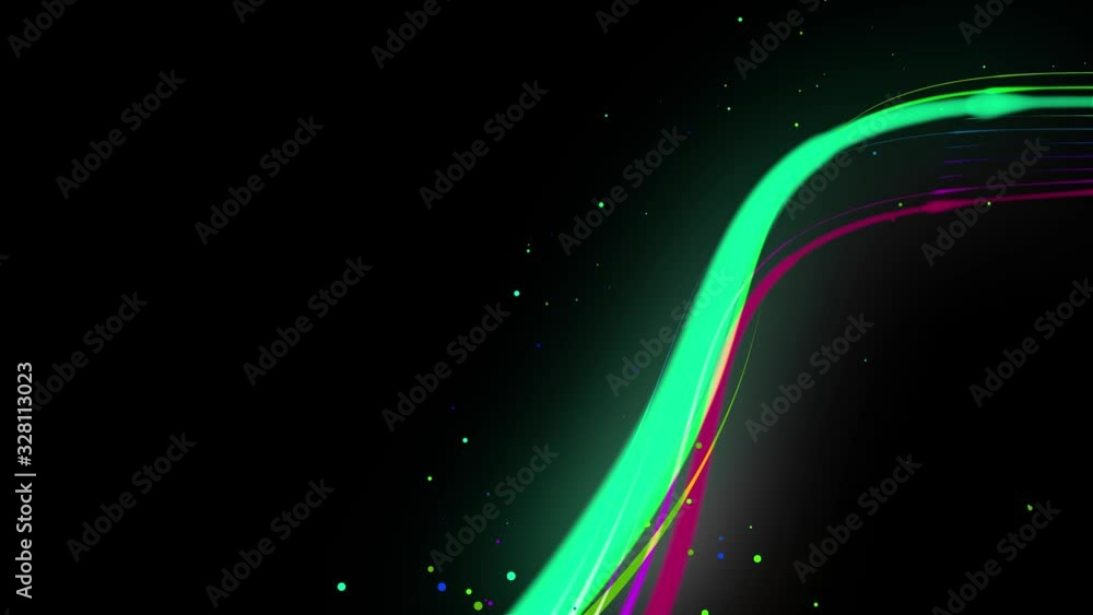 multi-colored neon lines of ribbon fly in the air, smoothly oscillation ...