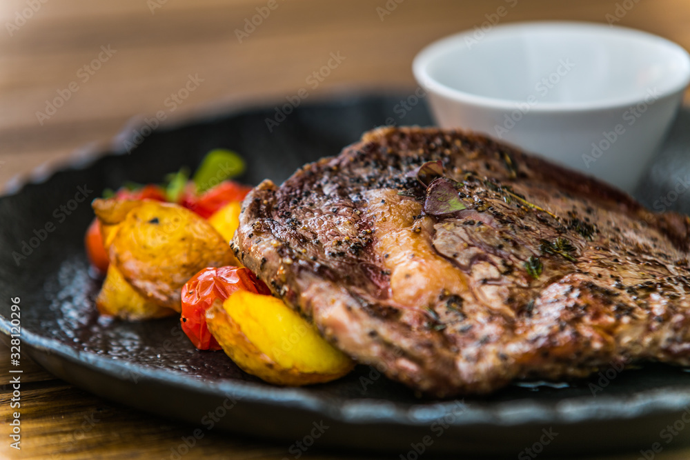 The food in the restaurant. Food styling and restaurant meal serving ...