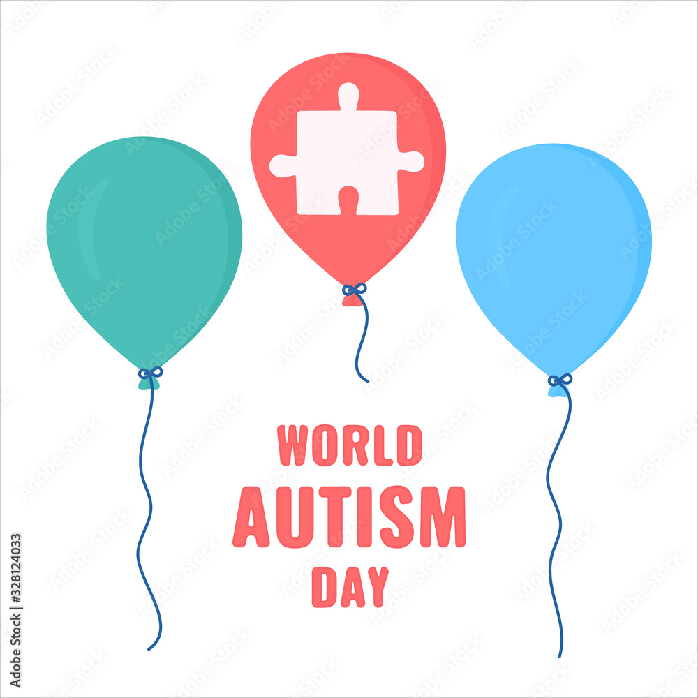Autism disorder awareness poster of jigsaw puzzle balloons on white ...