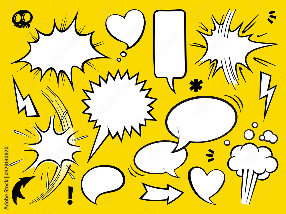 Set of comic speech bubbles. Cartoon vector illustration. Stock Vector ...