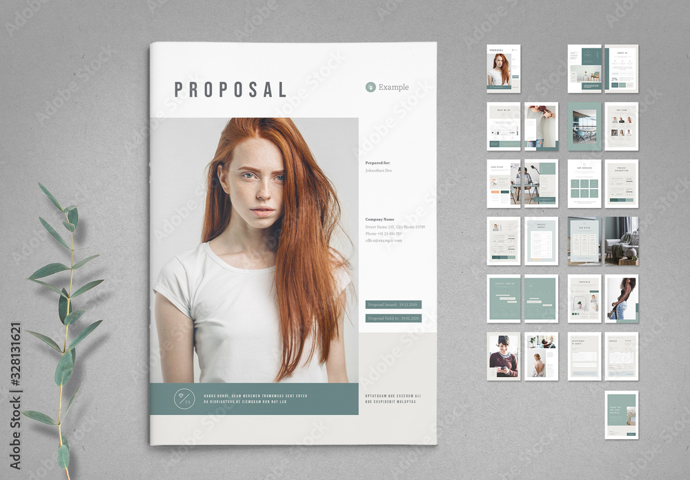 Mint and White Proposal Layout with Pale Peach Accents Stock Template ...