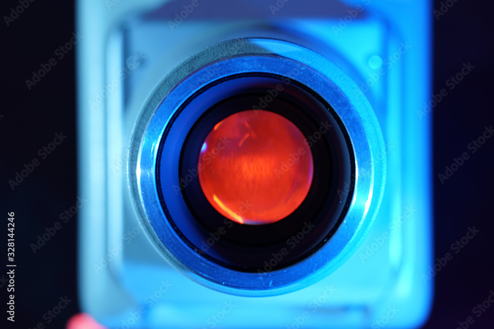 Old slide projector with slide frame photographed in the studio with ...