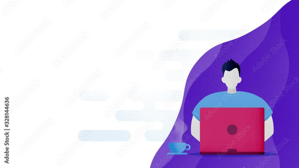 Animated Illustration of Person Sitting Using Laptop With Copy Space ...