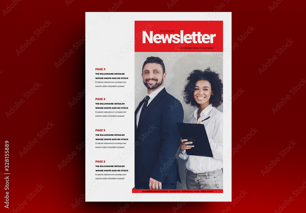 Red Newsletter Layout Stock Template | Adobe Stock