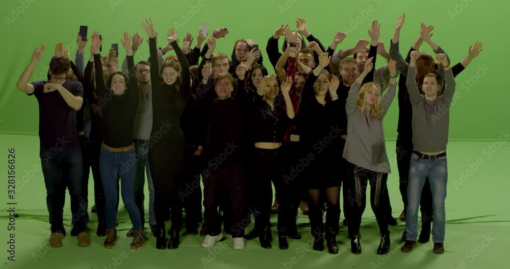 GREEN SCREEN CHROMA KEY Model released, Front view of huge crowd ...
