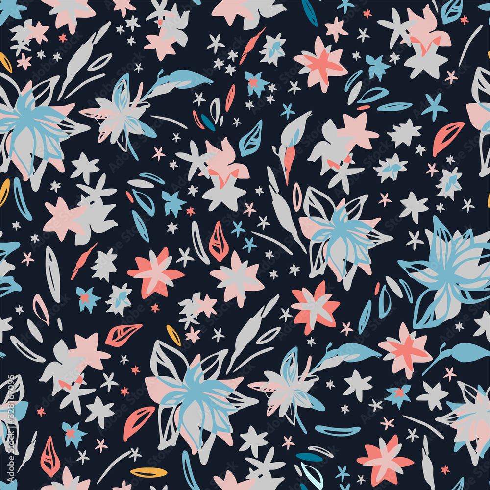 Modern seamless vector botanical colourful pattern with simple spiky ...