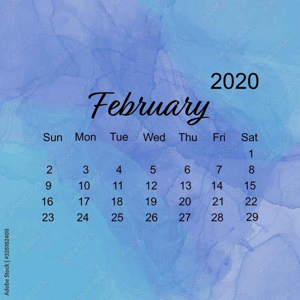 February - Simple calendar layout for 2020 the Week starts on Sunday ...