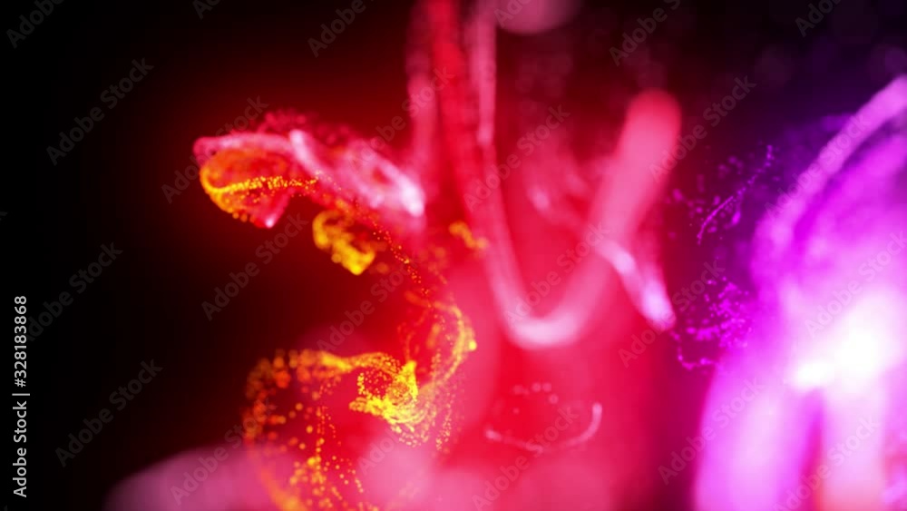 injection of fluorescent red violet ink in water in 4k. 3d render of ...