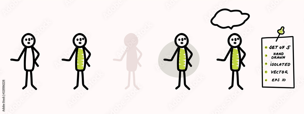 Hand drawn stick figure pondering pose. Concept of lecture, explanation ...