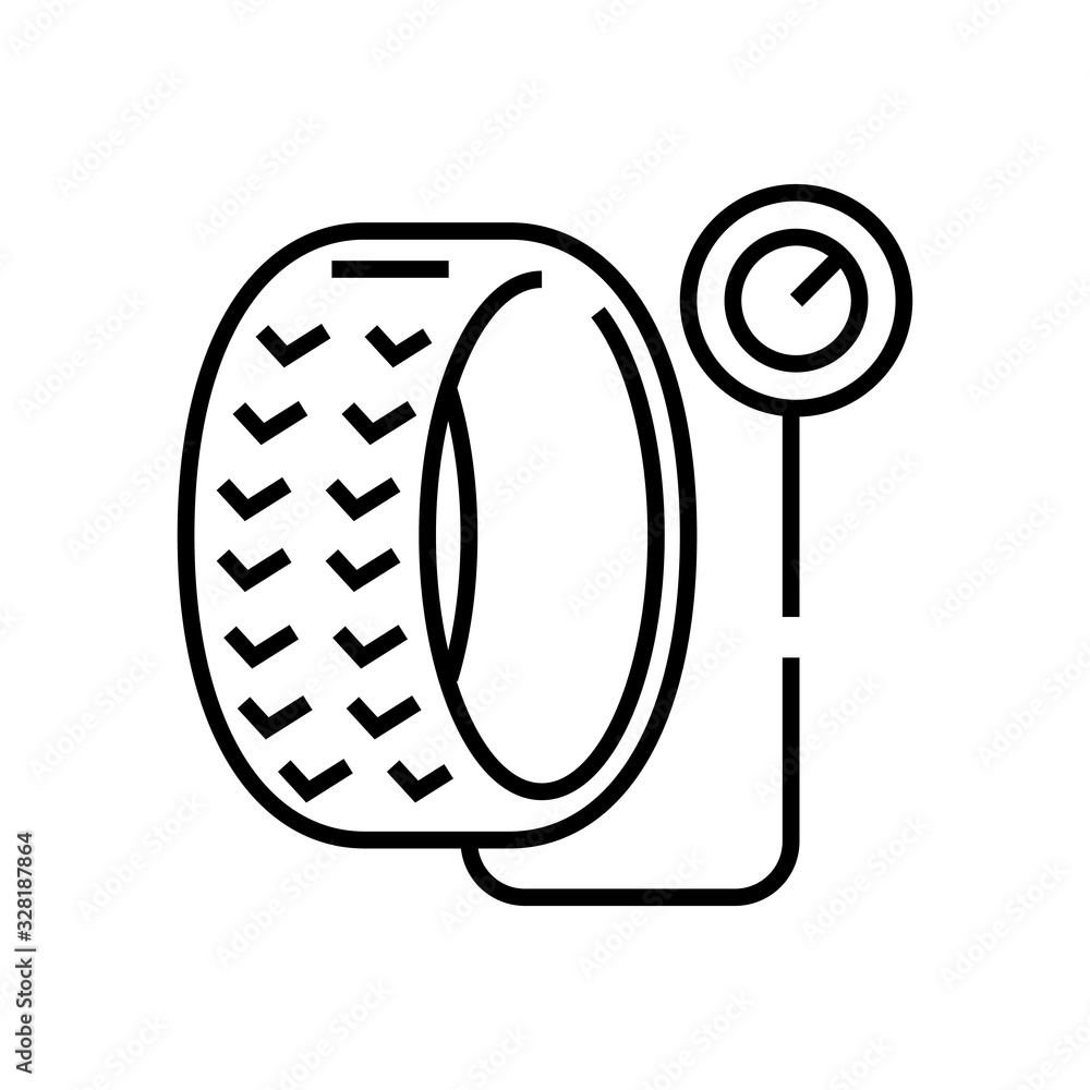 Tire inflation line icon, concept sign, outline vector illustration ...