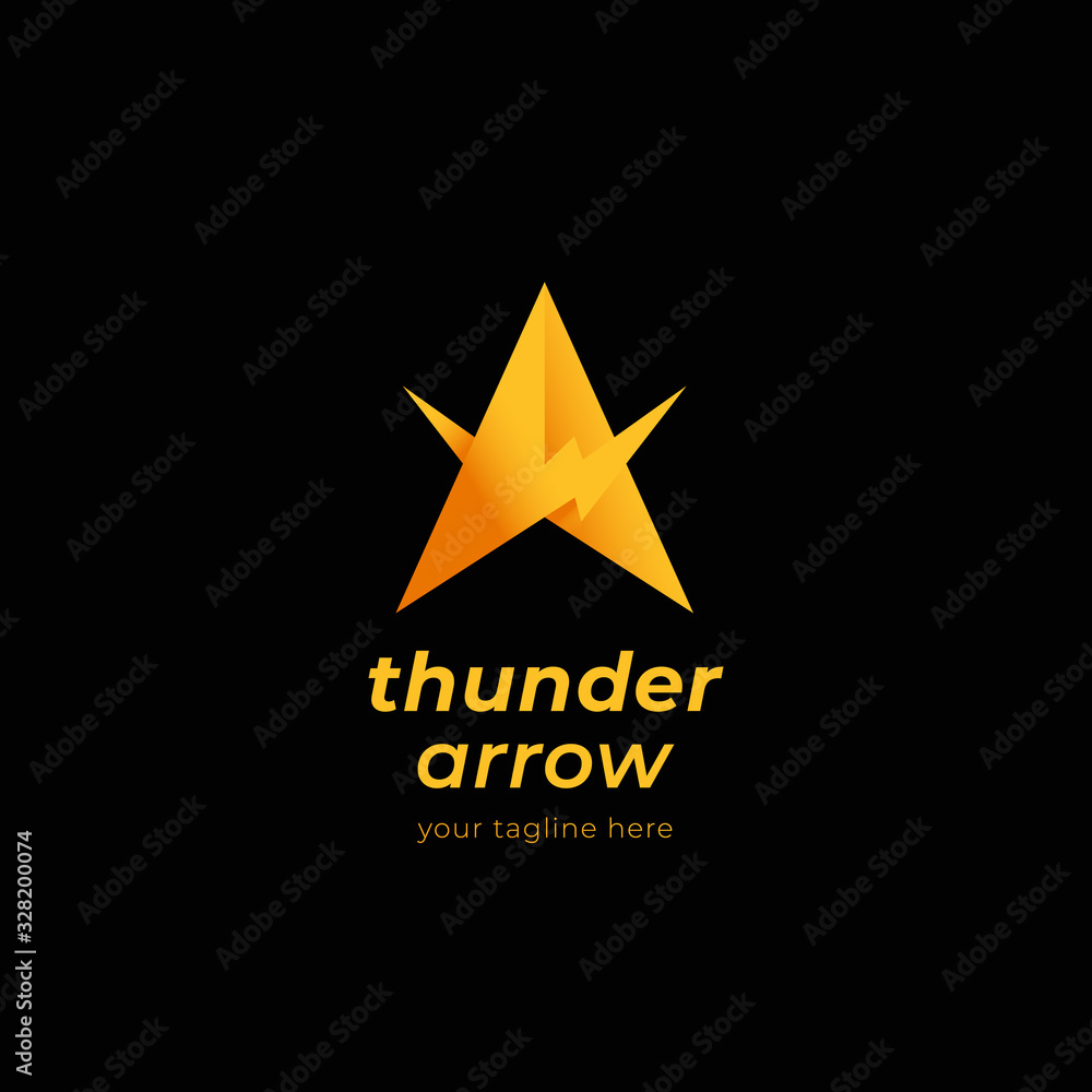 Triangle A arrow thunder logo with bolt power icon symbol energy Stock ...
