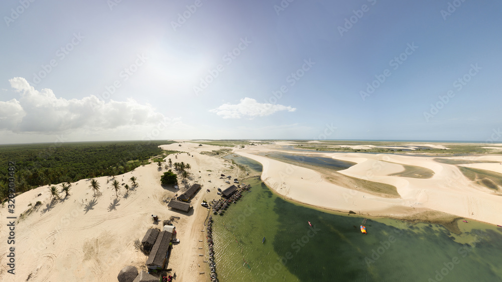 Aerial image of the Tatajuba lagoon, on the west coast of Jericoacoara ...