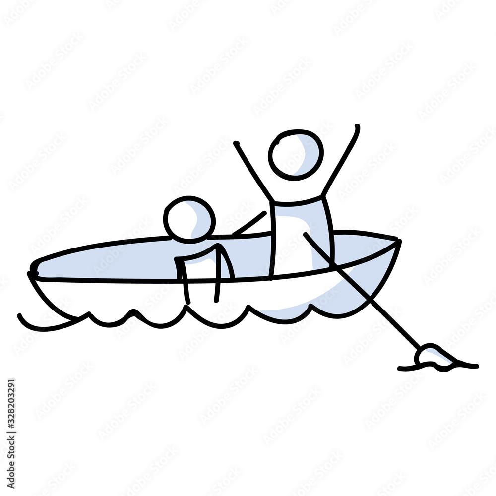 Cute stick figures on kayaking holiday vector clipart. Concept of ...