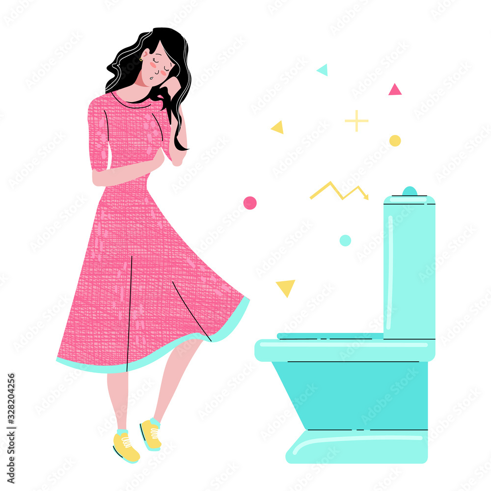 Vector flat illustration young woman who may have intestinal disorder ...