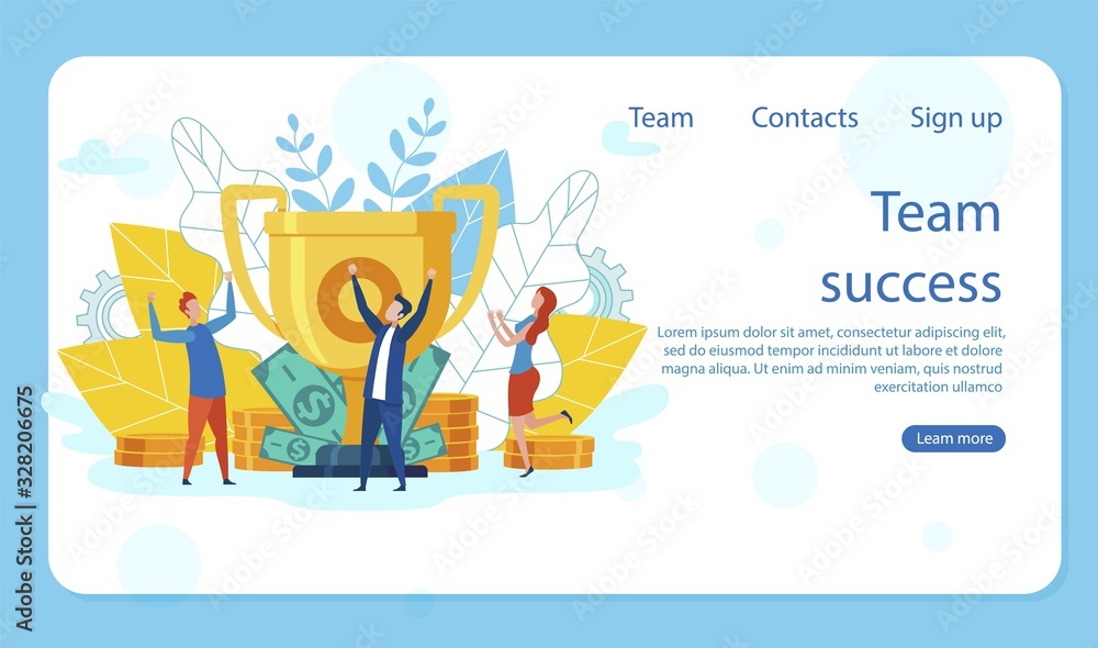 Flat Banner Inscription Team Success Cartoon. Successful Men and Women ...