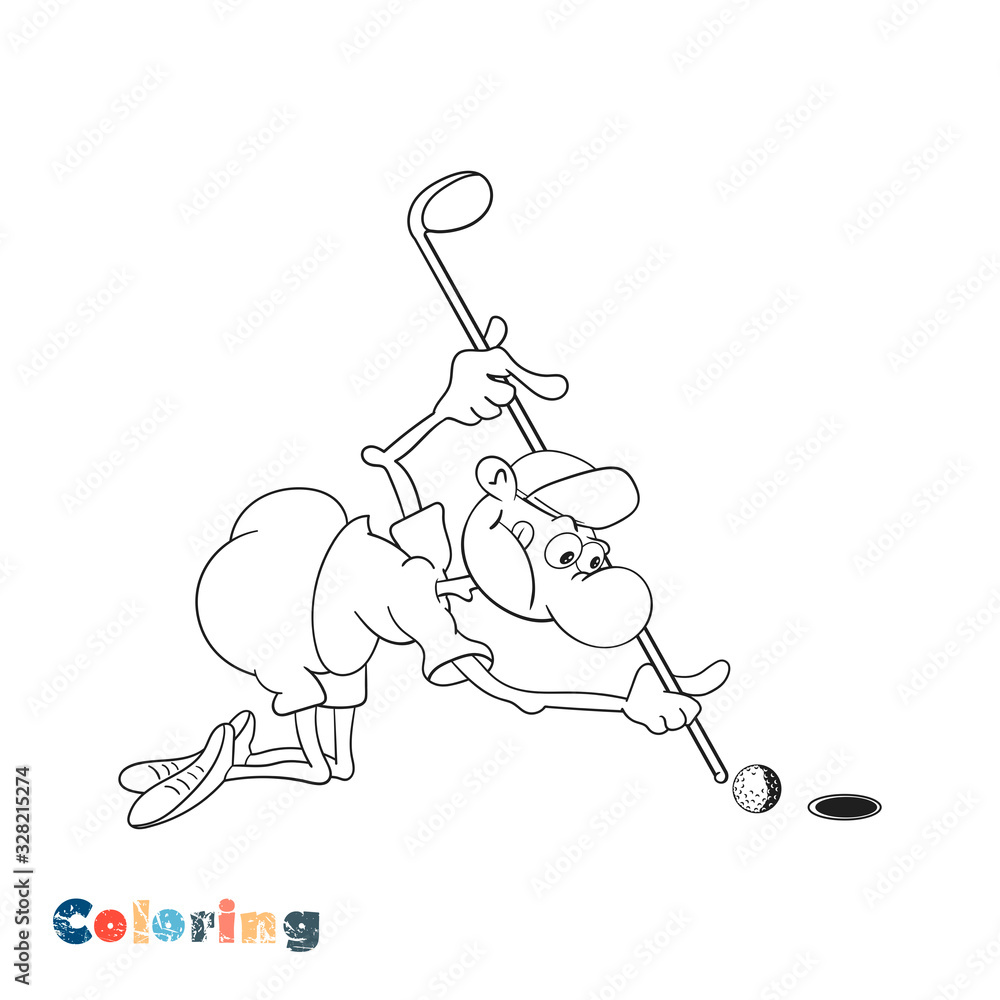 Golfer cartoon. Illustration in the form of coloring. Stock Vector ...