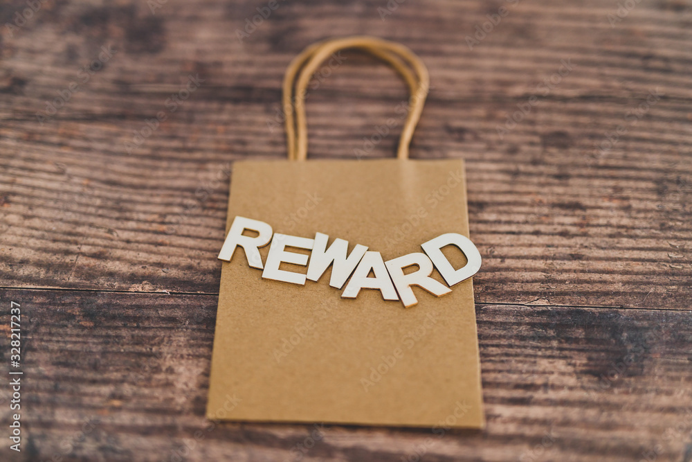 customer rewards and fidelization incentives, shopping bag with price ...
