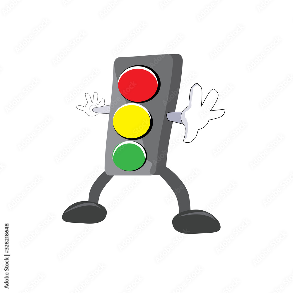 traffic light character cartoon vector with two hand stop the vehicle ...