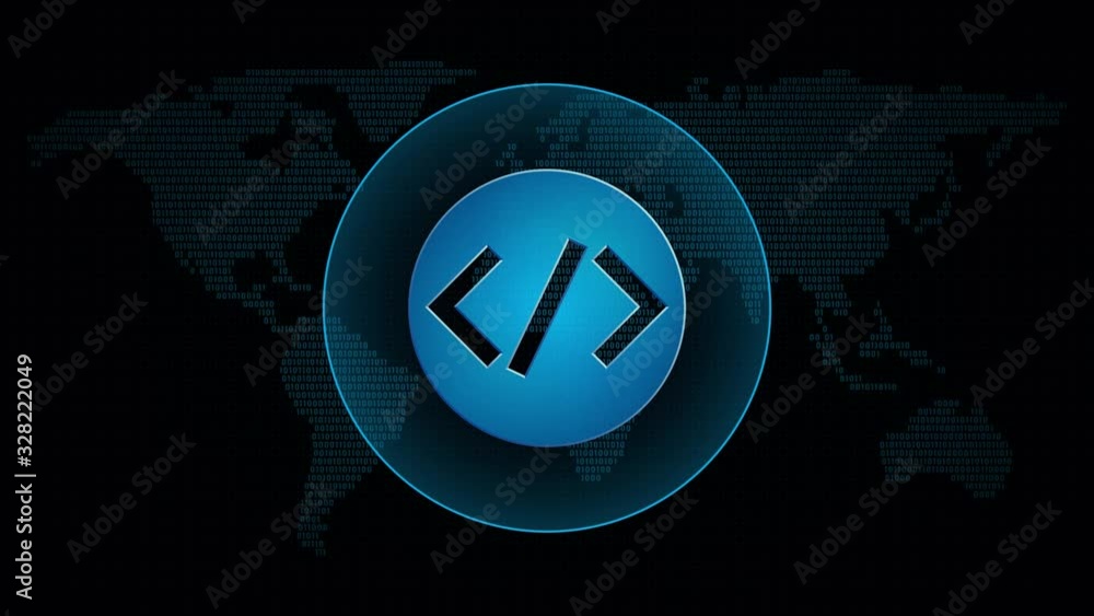 Code development icon in global map with waves. Technology programming ...
