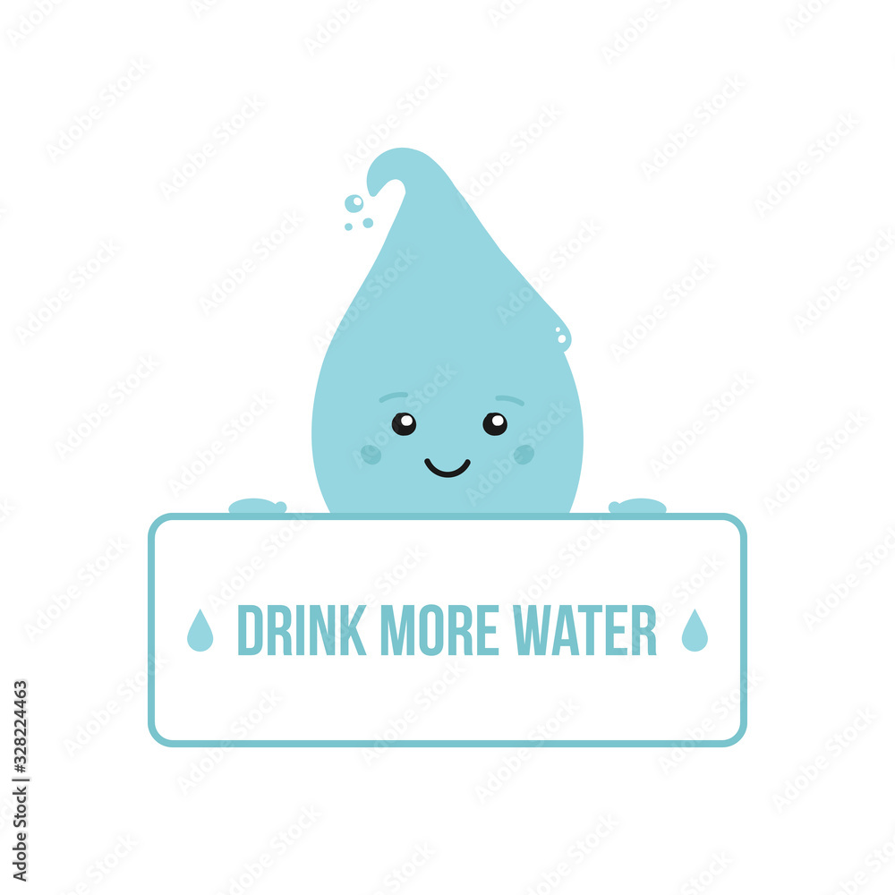 Cute cartoon water drop character holding card, banner, poster in hands ...