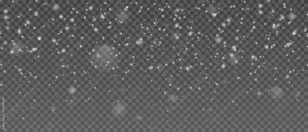 Realistic vector falling snow fall overlay. Shining snowflakes ...