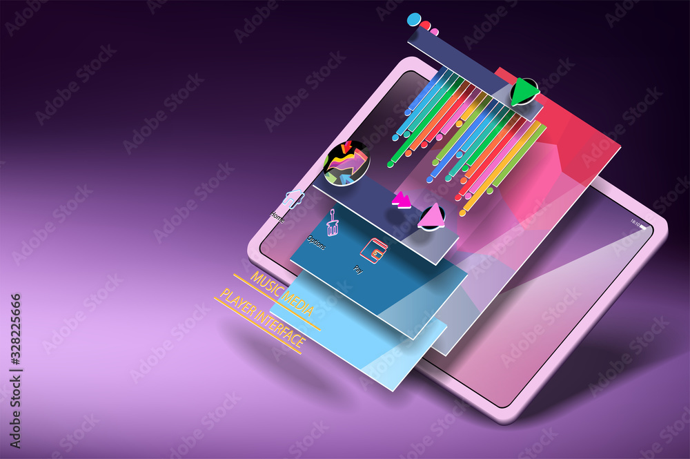 Interface of a music media player in the space above the screen of a ...