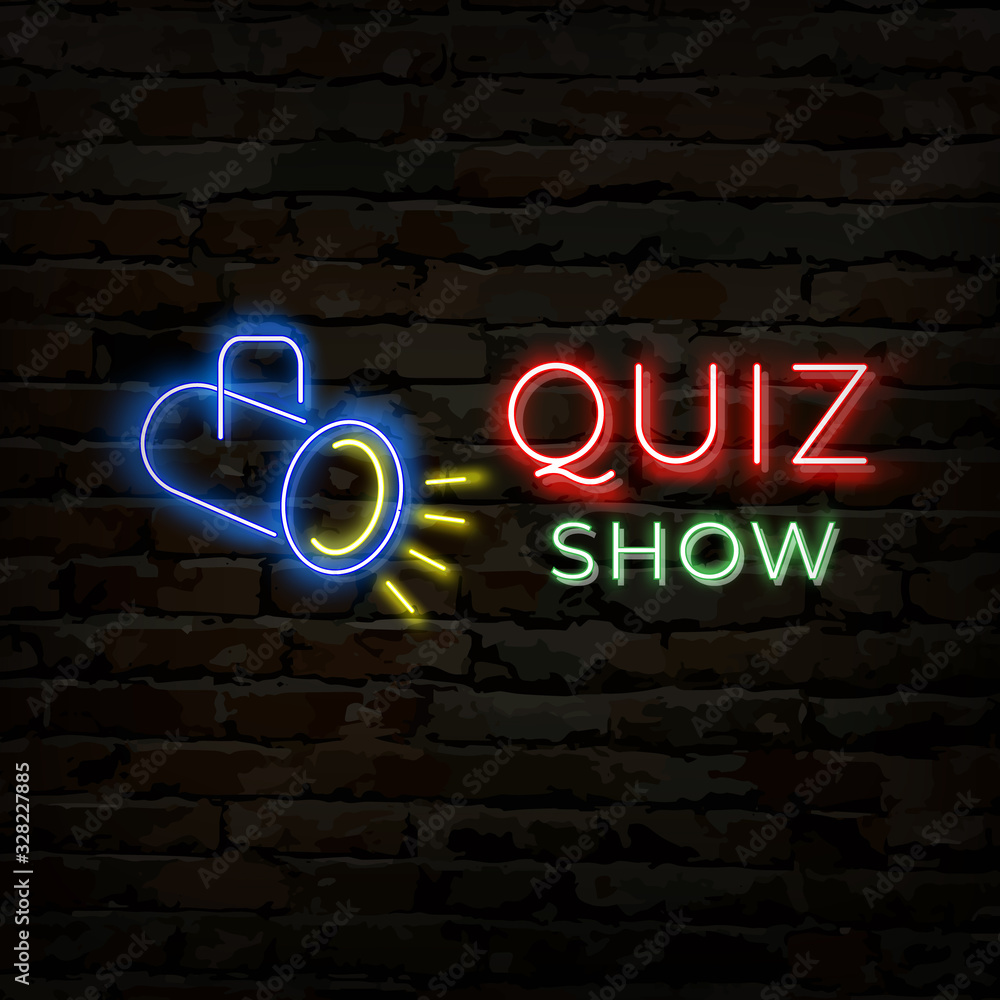 Quiz show neon logo symbol. Quiz pub poster or banner template for ...
