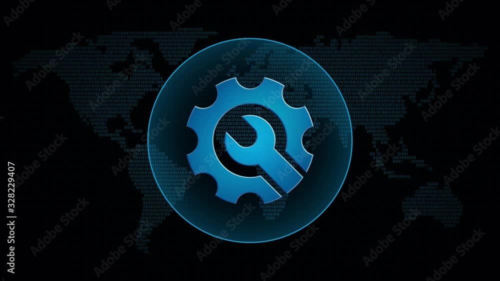 Tool icon in global map with waves. Technology settings symbol in ...