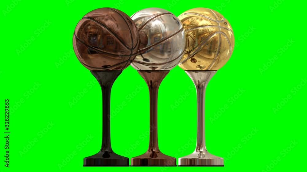 Animated rotating around spinning gold, silver and bronze simple ...