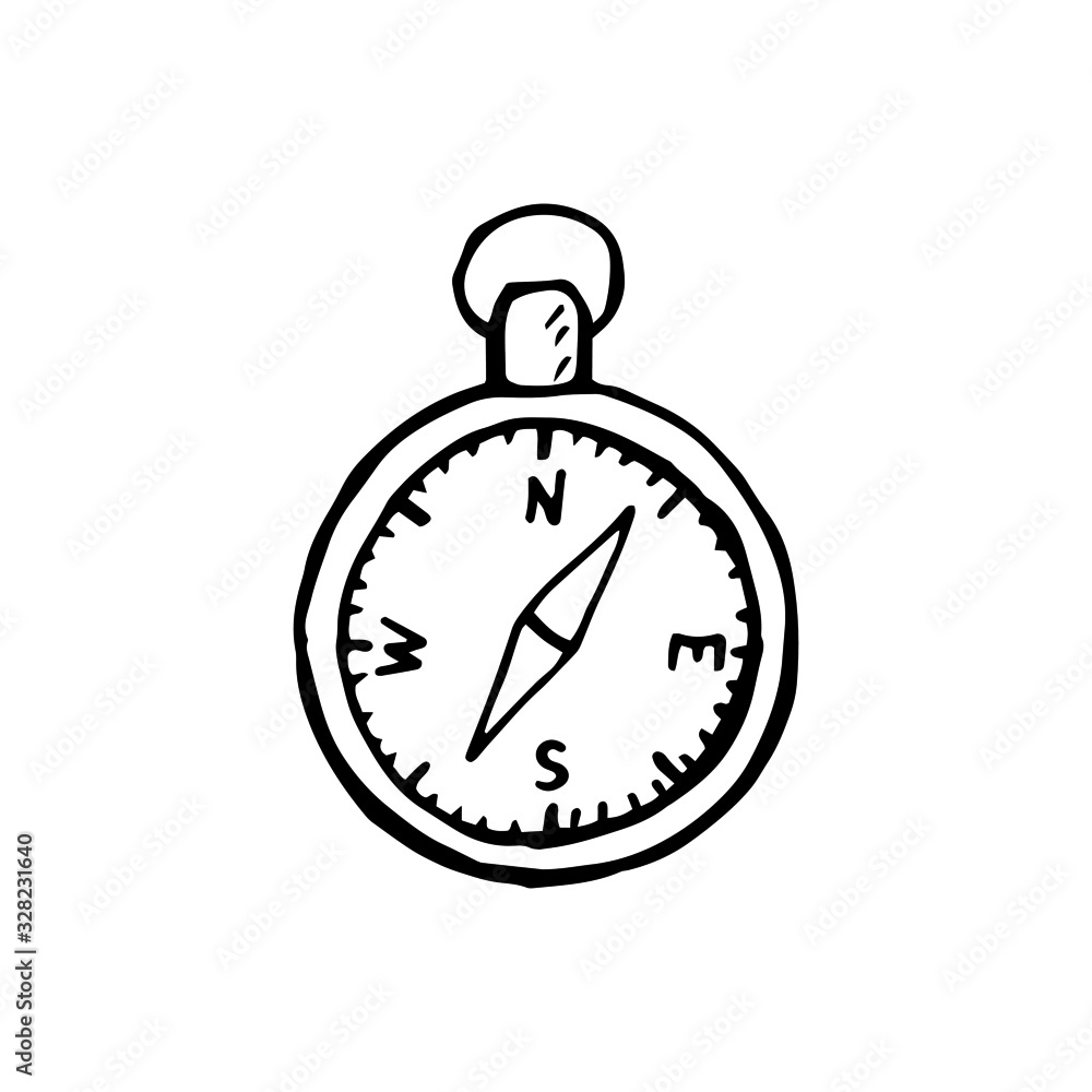 Compass outline hand drawing isolated on white background. Vector stock ...