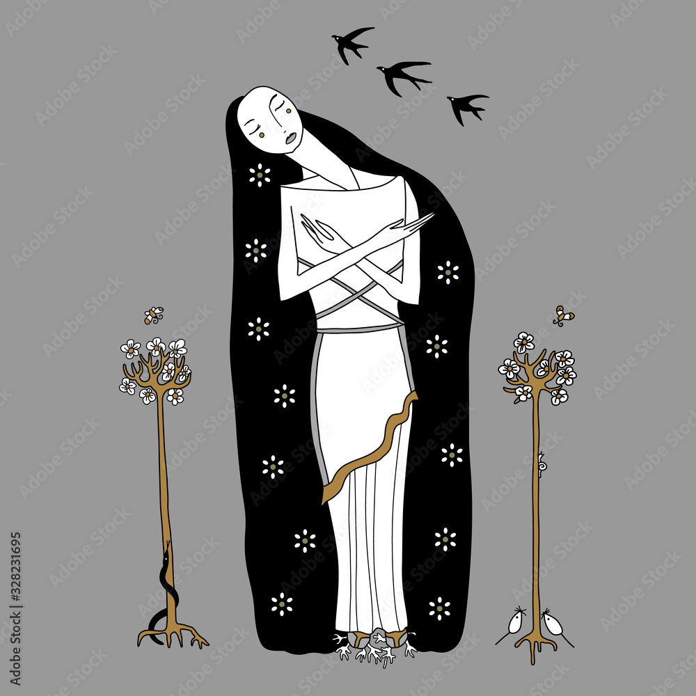 Vetor de Isolated vector illustration. Ancient Greek goddess Persephone ...