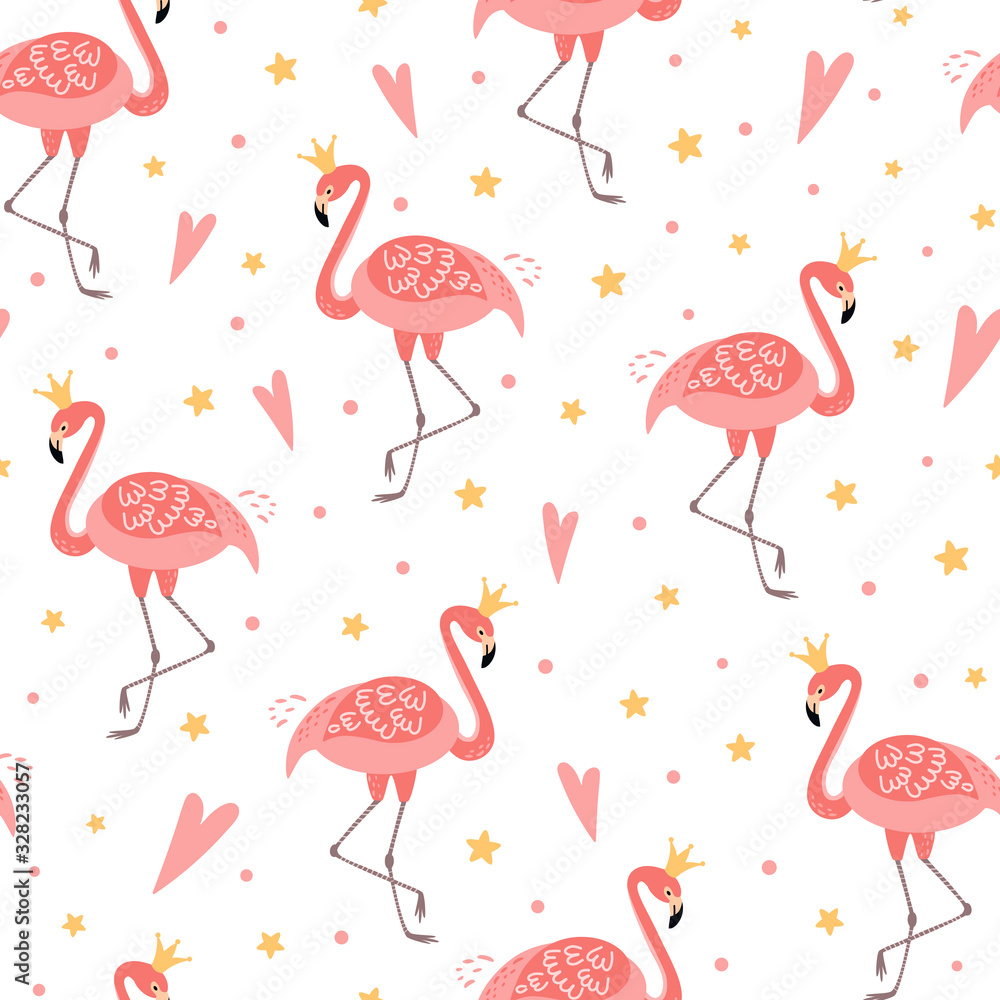 Flamingo crown seamless pattern template. Pink flamingo for girls party ...