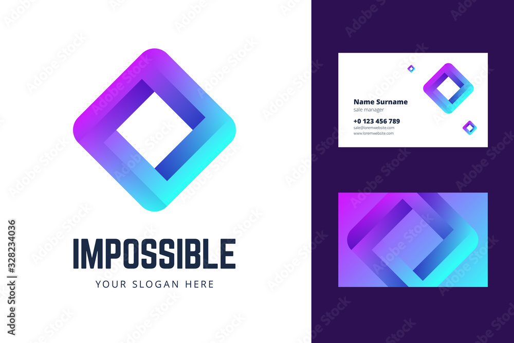 Logo and business card template with an impossible square sign. Vector ...