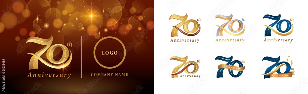 Set of 70th Anniversary logotype design, Seventy years Celebrating ...